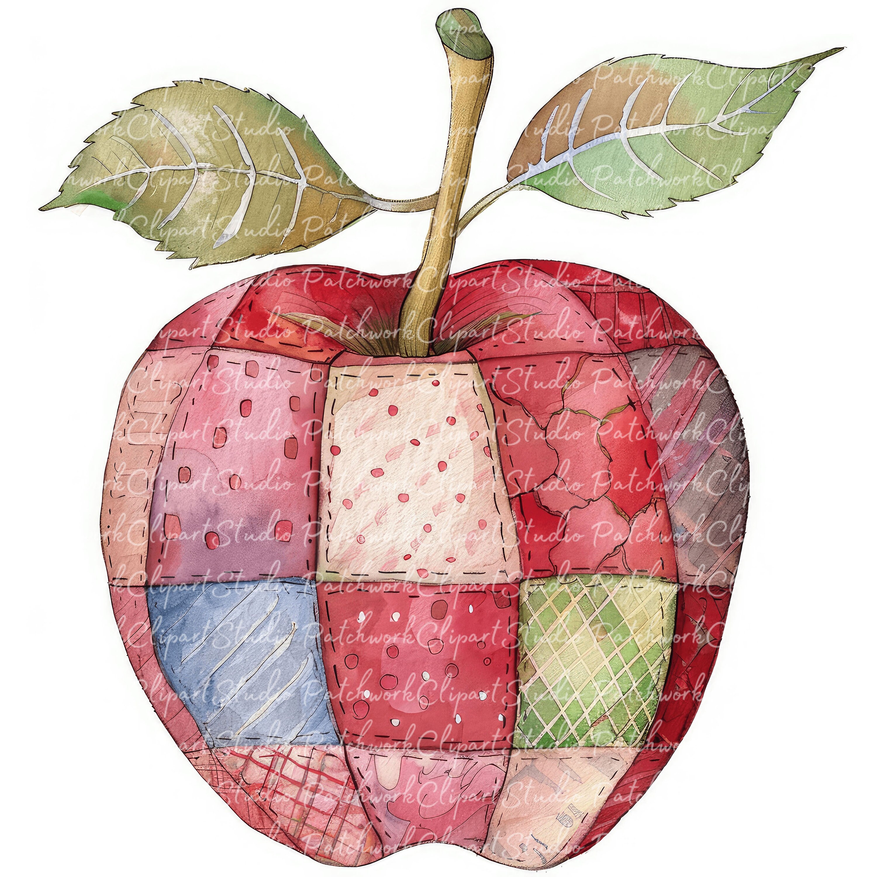 10 Apples Clipart Bundle, PNG & JPG, Printable Patchwork Apple ...