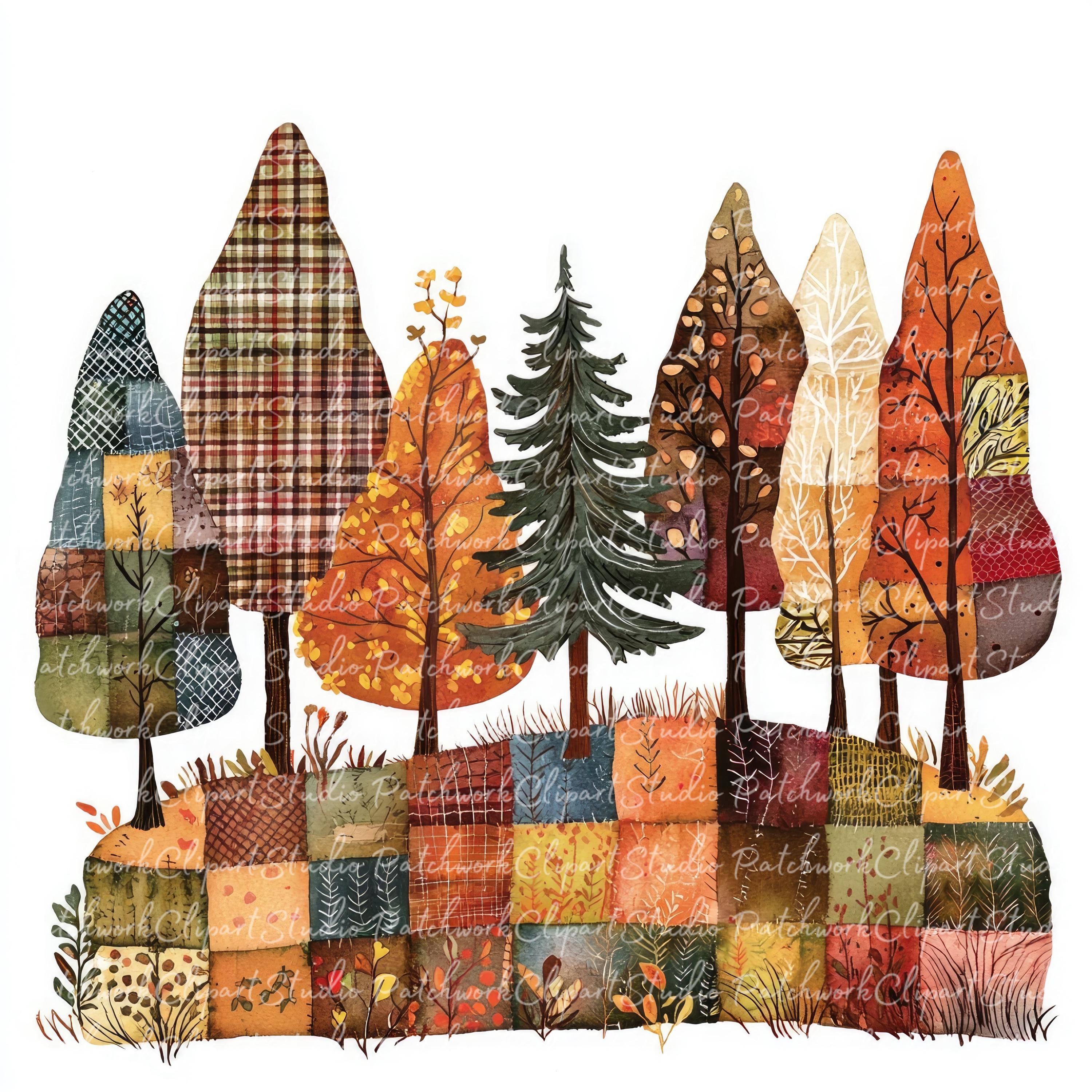 10 Autumn Forest Clipart Bundle, PNG & JPG Printable Patchwork, Forest ...