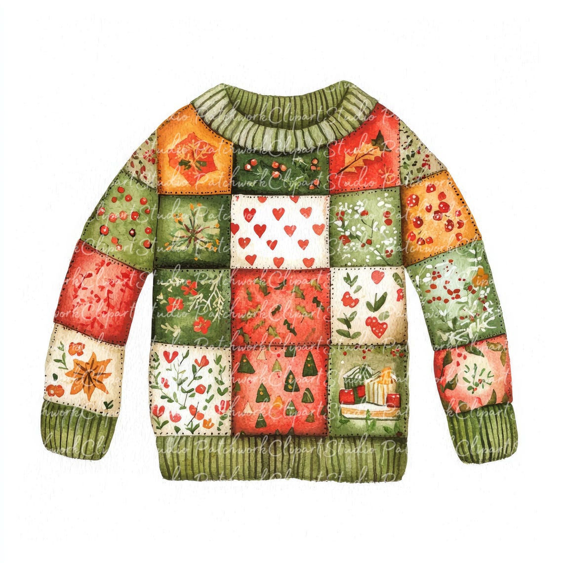 10 Christmas Sweater Clipart Bundle, PNG & JPG, Printable Patchwork ...
