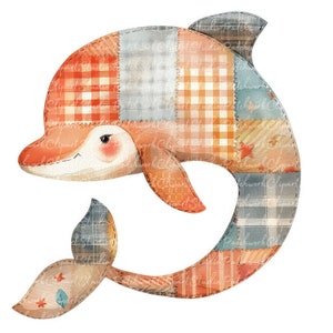 10 Dolphins Clipart Bundle, PNG & JPG, Printable Patchwork Dolphin ...