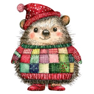 10 Christmas Hedgehog Clipart Bundle, PNG & JPG, Printable Patchwork ...
