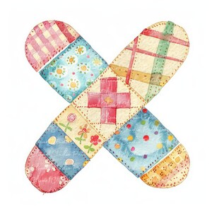 10 Bandages Clipart Bundle, PNG & JPG, Printable Patchwork Bandage ...