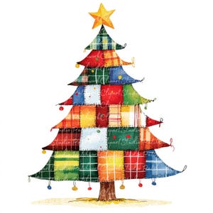 10 Patchwork Christmas Tree Clipart Bundle, PNG & JPG, Printable ...