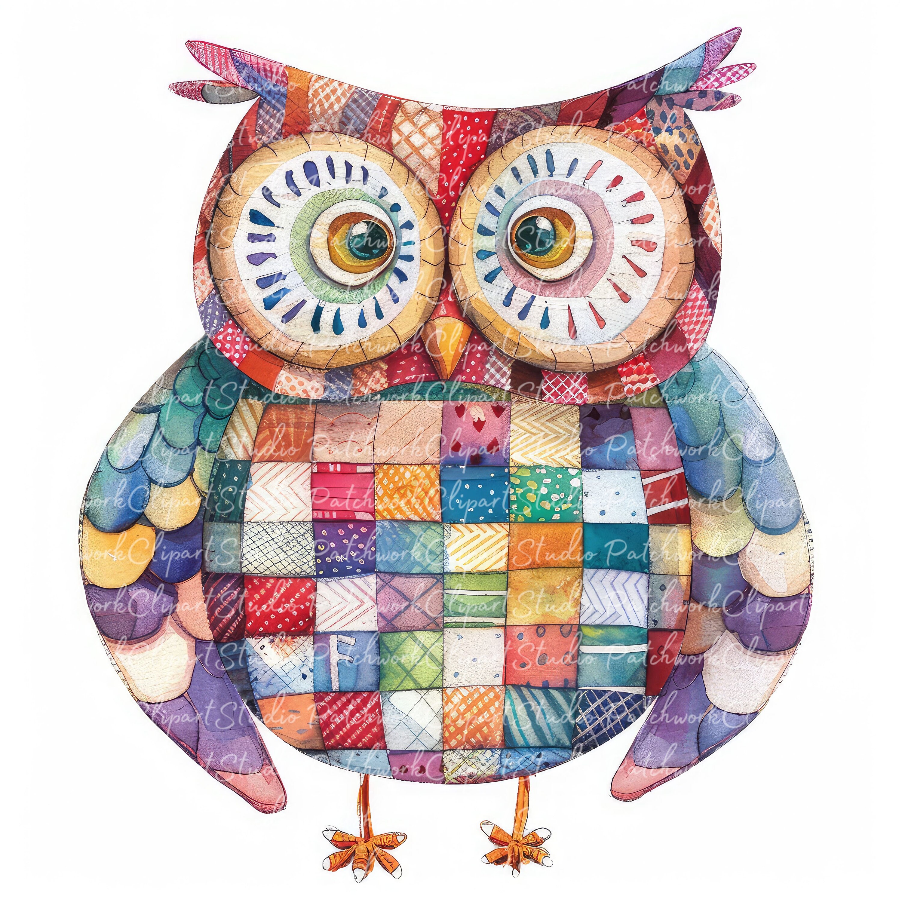 10 Owl Clipart Bundle, PNG & JPG, Printable Patchwork Owls ...