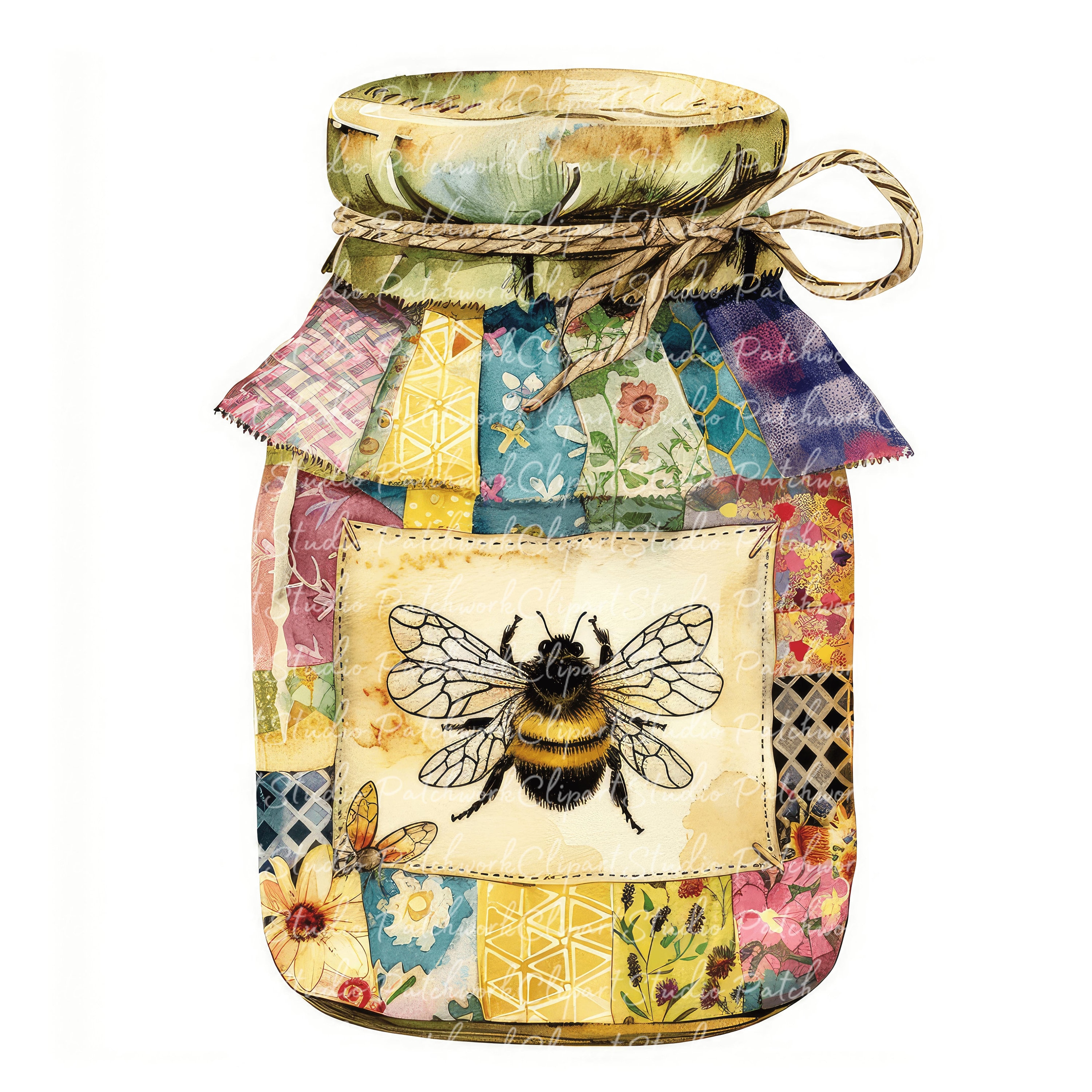 10 Honey Jars Clipart Bundle, PNG & JPG, Printable Patchwork Honey ...