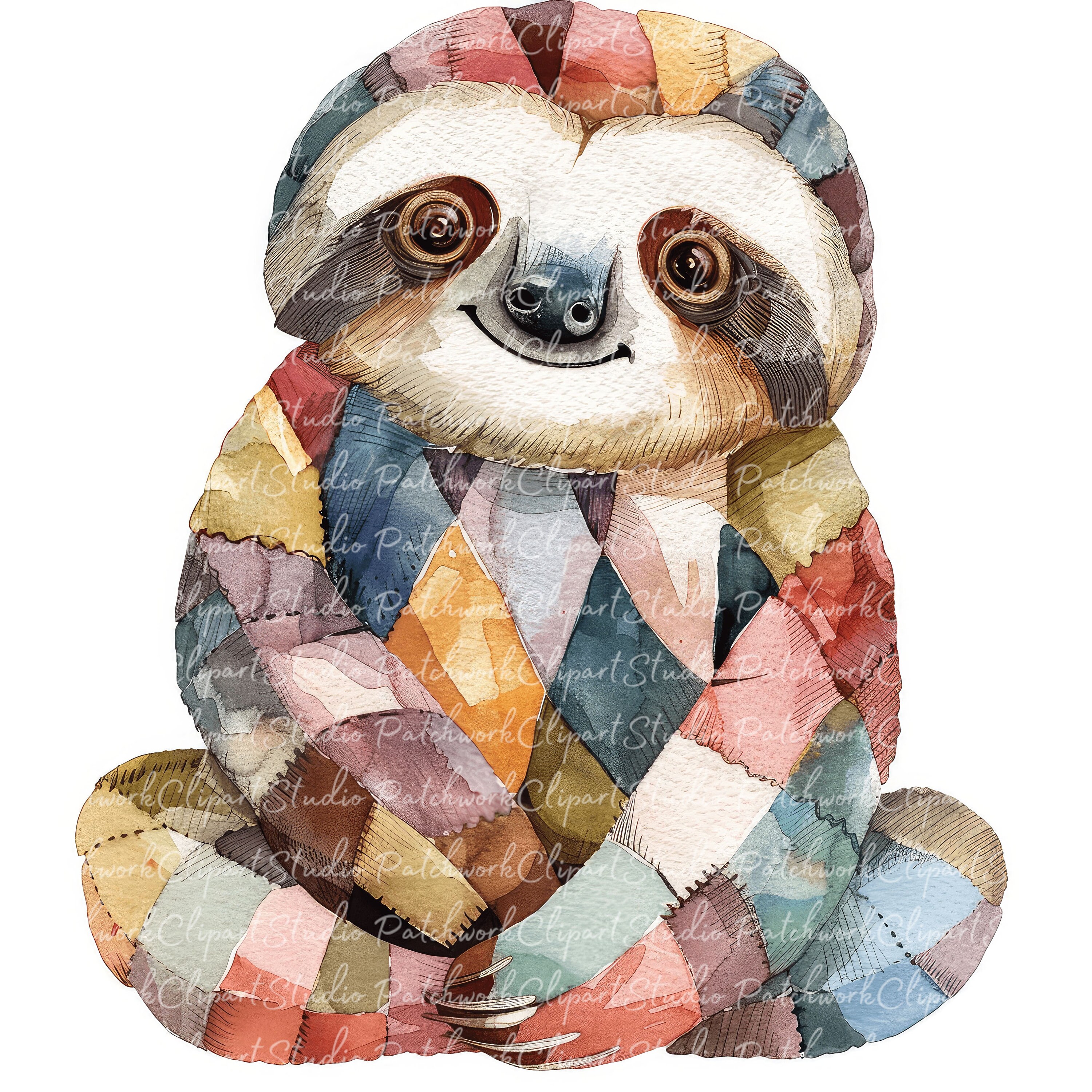 10 Sloths Clipart Bundle, PNG & JPG, Printable Patchwork Sloth ...