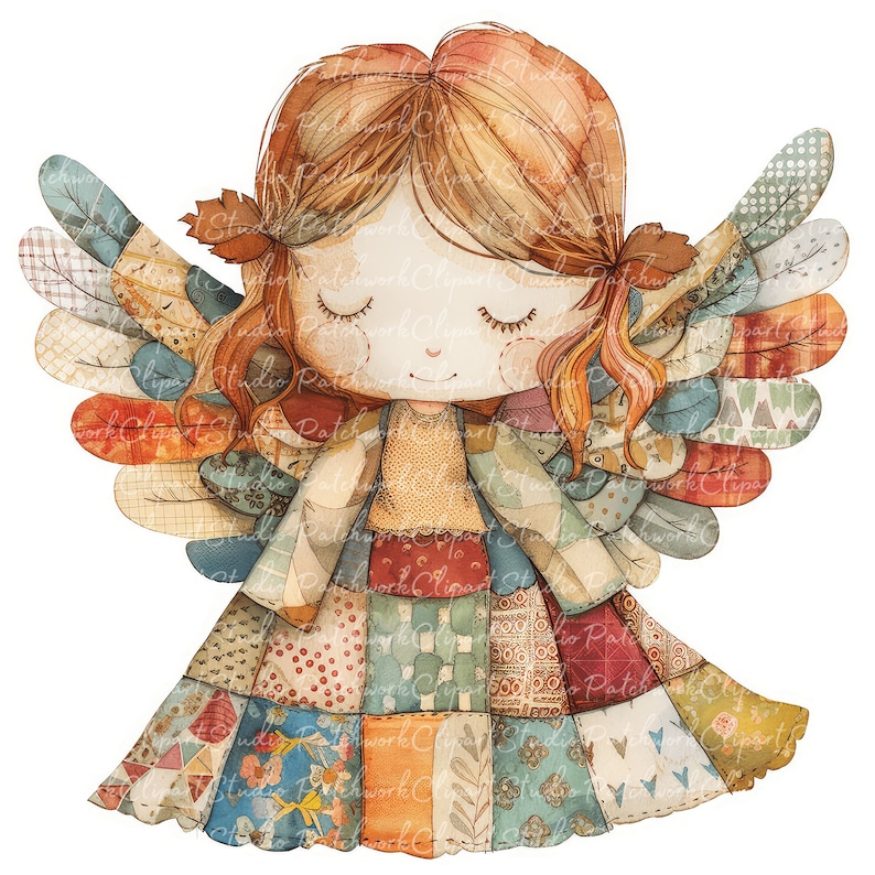10 Angels Clipart Bundle, PNG & JPG, Printable Patchwork Angel ...