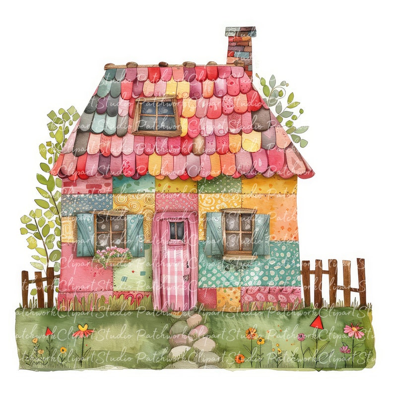 10 Cottages Clipart Bundle, PNG & JPG, Printable Patchwork Cottage ...