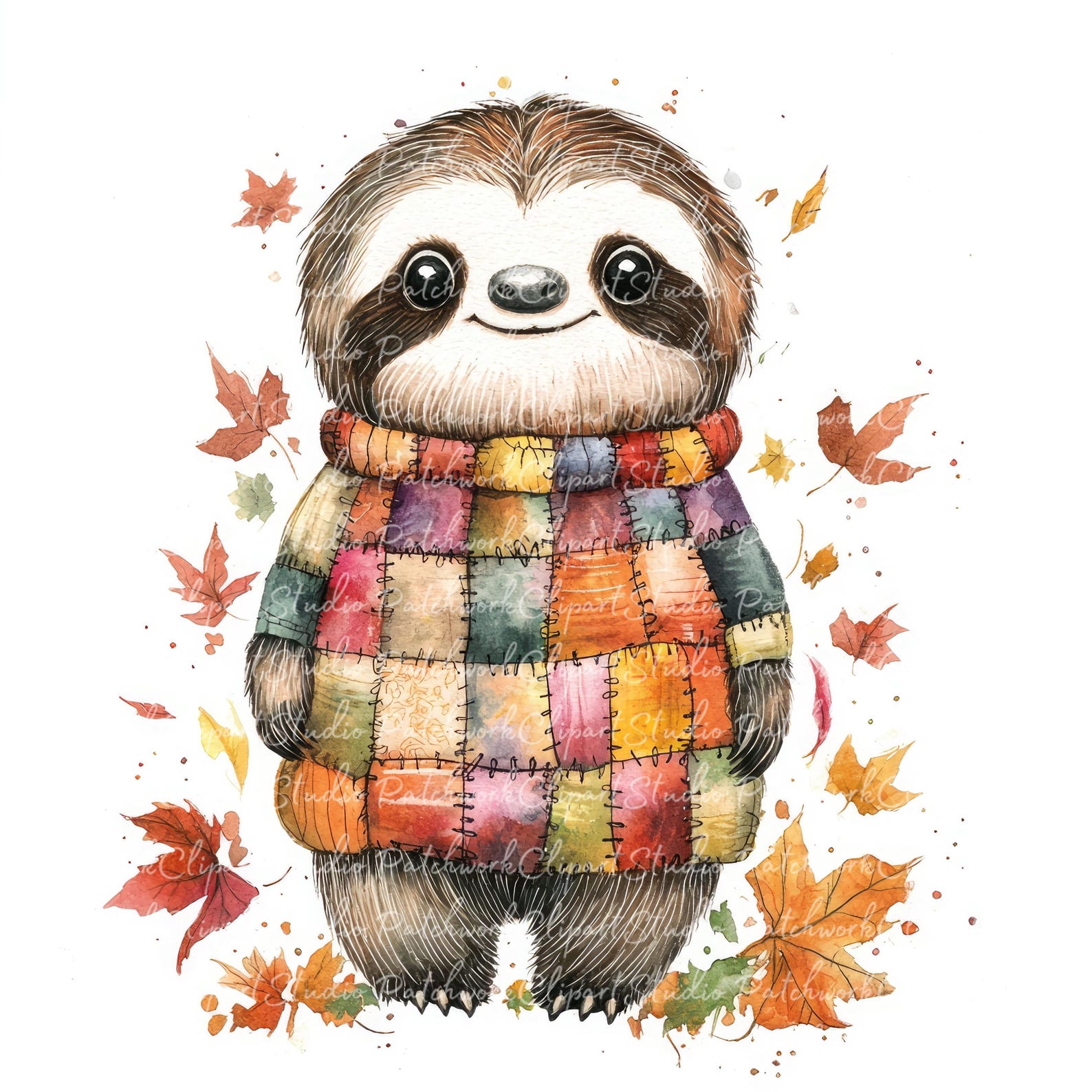 10 Autumn Sloth Clipart Bundle, PNG & JPG, Printable Patchwork, Sloth ...