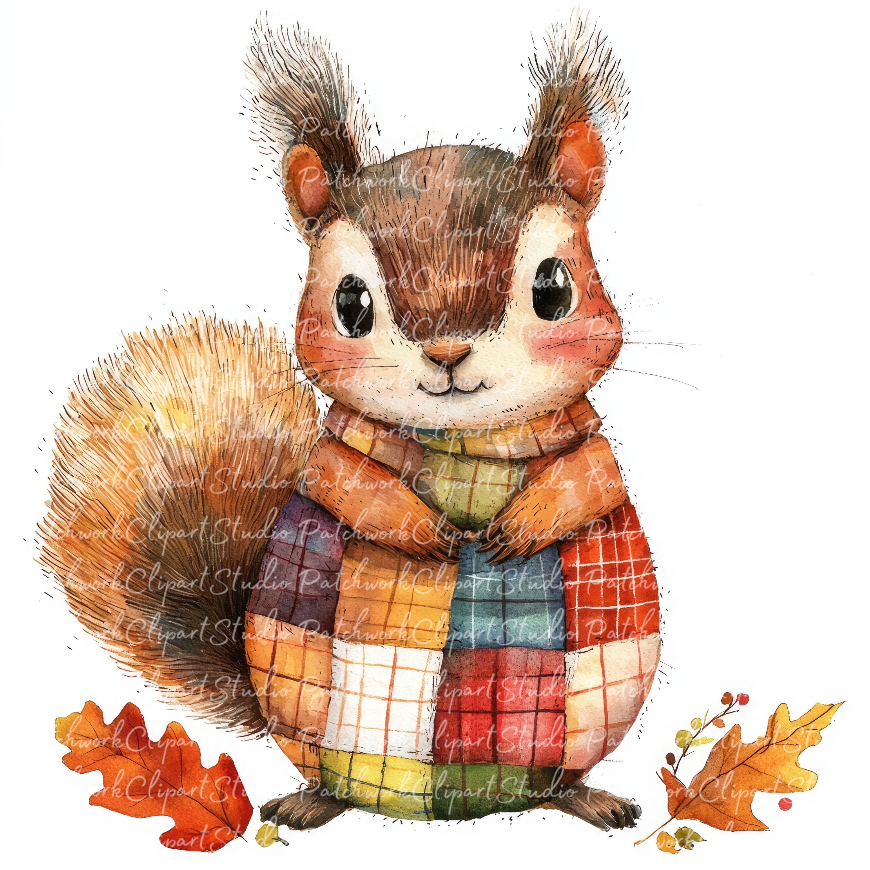 10 Autumn Squirrel Clipart Bundle, PNG & JPG, Printable Patchwork ...