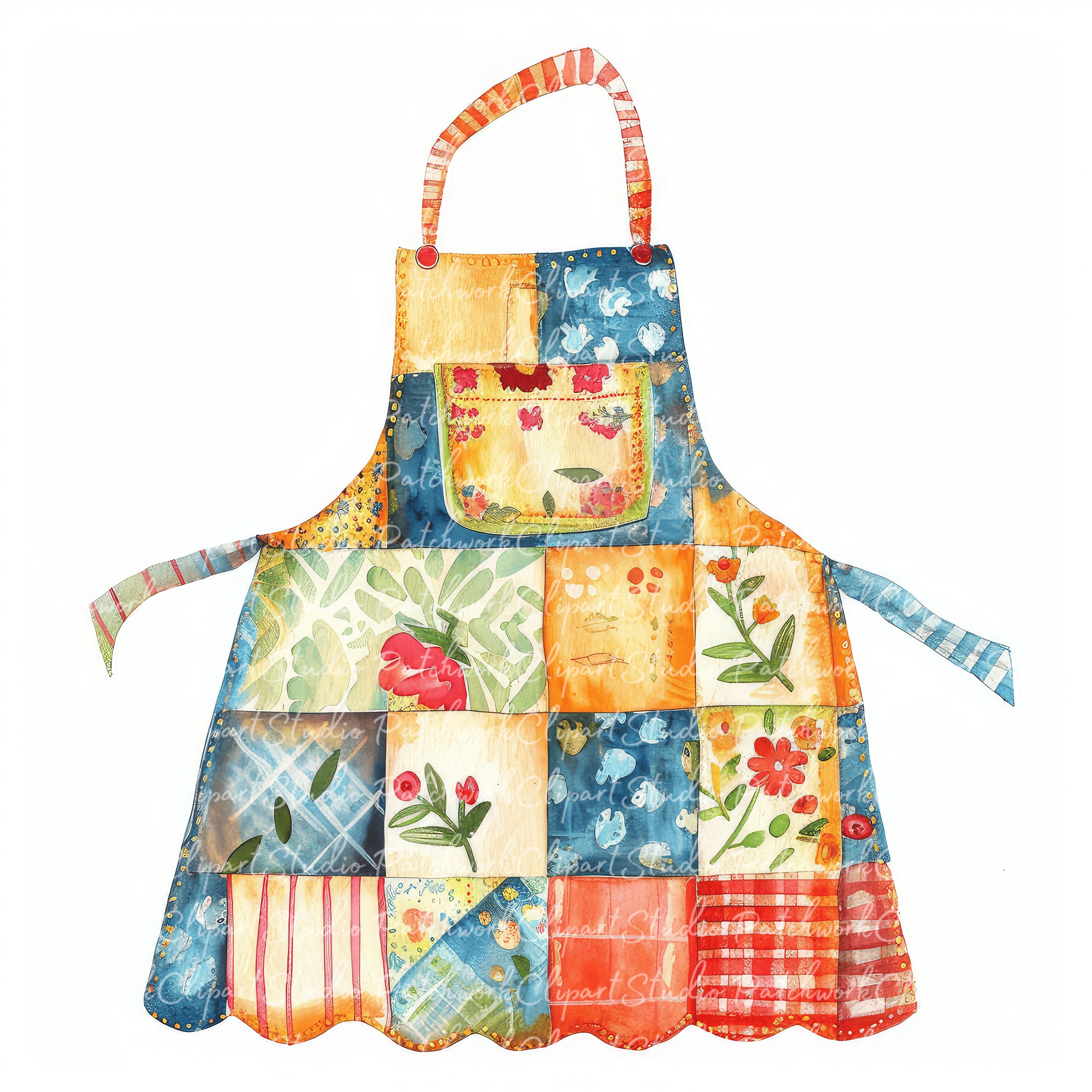 10 Aprons Clipart Bundle, PNG & JPG, Printable Patchwork Apron ...
