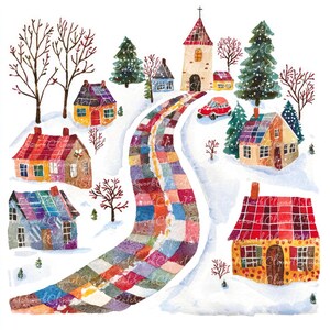 10 Christmas Village Clipart Bundle, PNG & JPG, Printable Patchwork ...