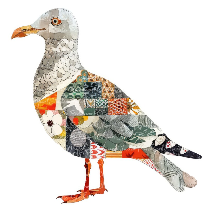10 Seagull Clipart Bundle, Printable Patchwork Seagulls, Quilted Gull ...
