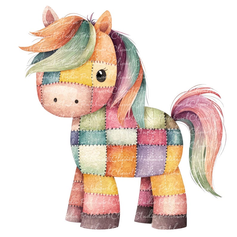 10 Pony Clipart Bundle, PNG & JPG, Printable Patchwork Pony ...