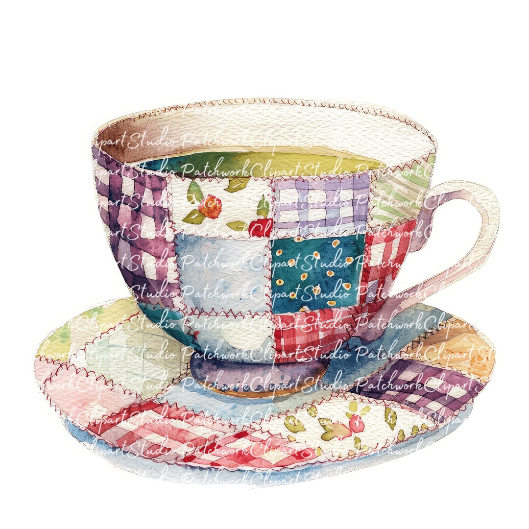 10 Teacups Clipart Bundle, PNG & JPG, Printable Patchwork Teacup ...