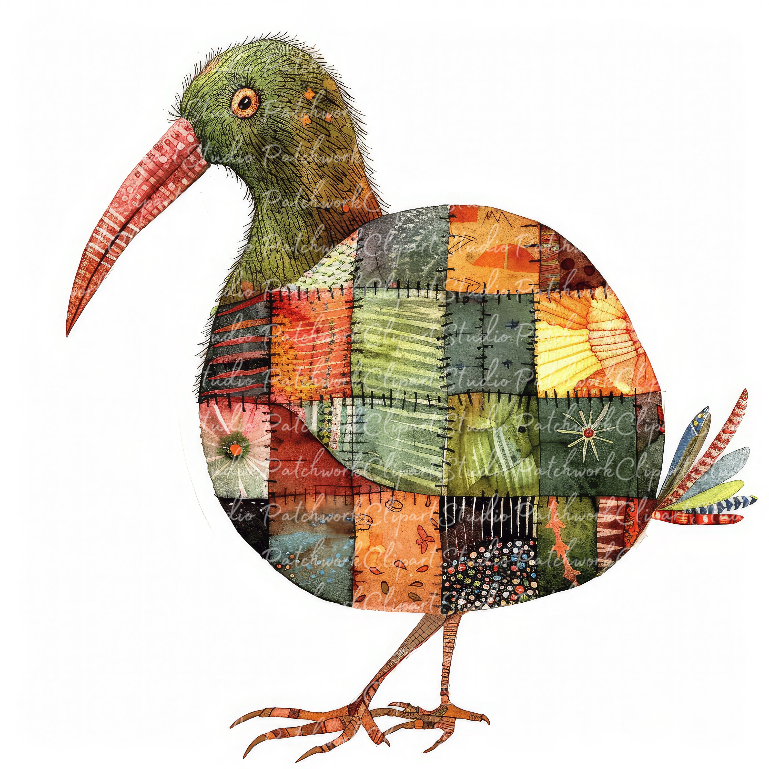 10 Kiwi Birds Clipart Bundle, PNG & JPG, Printable Patchwork Kiwi Bird ...