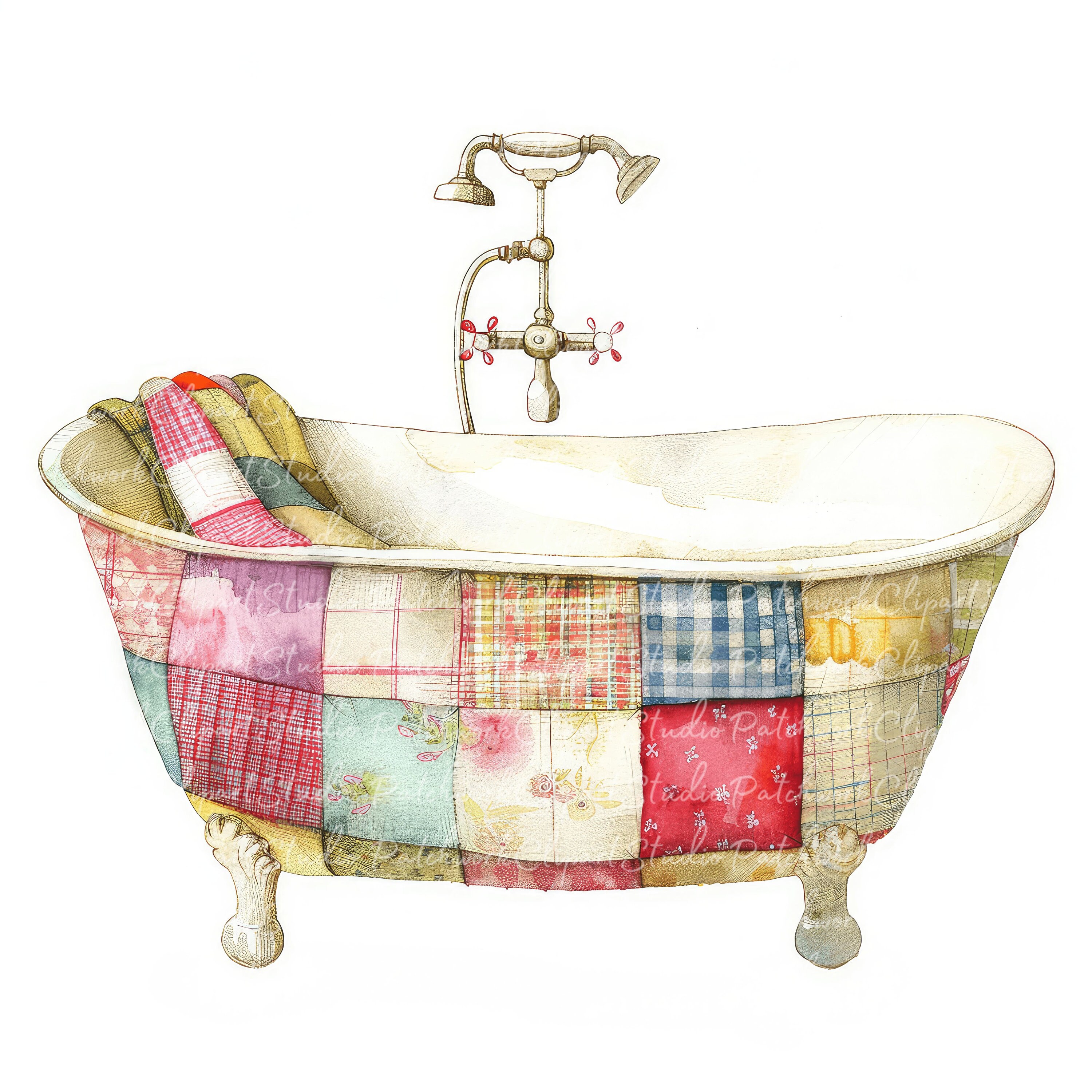 10 Bathtubs Clipart Bundle, PNG & JPG, Printable Patchwork Bathtub ...