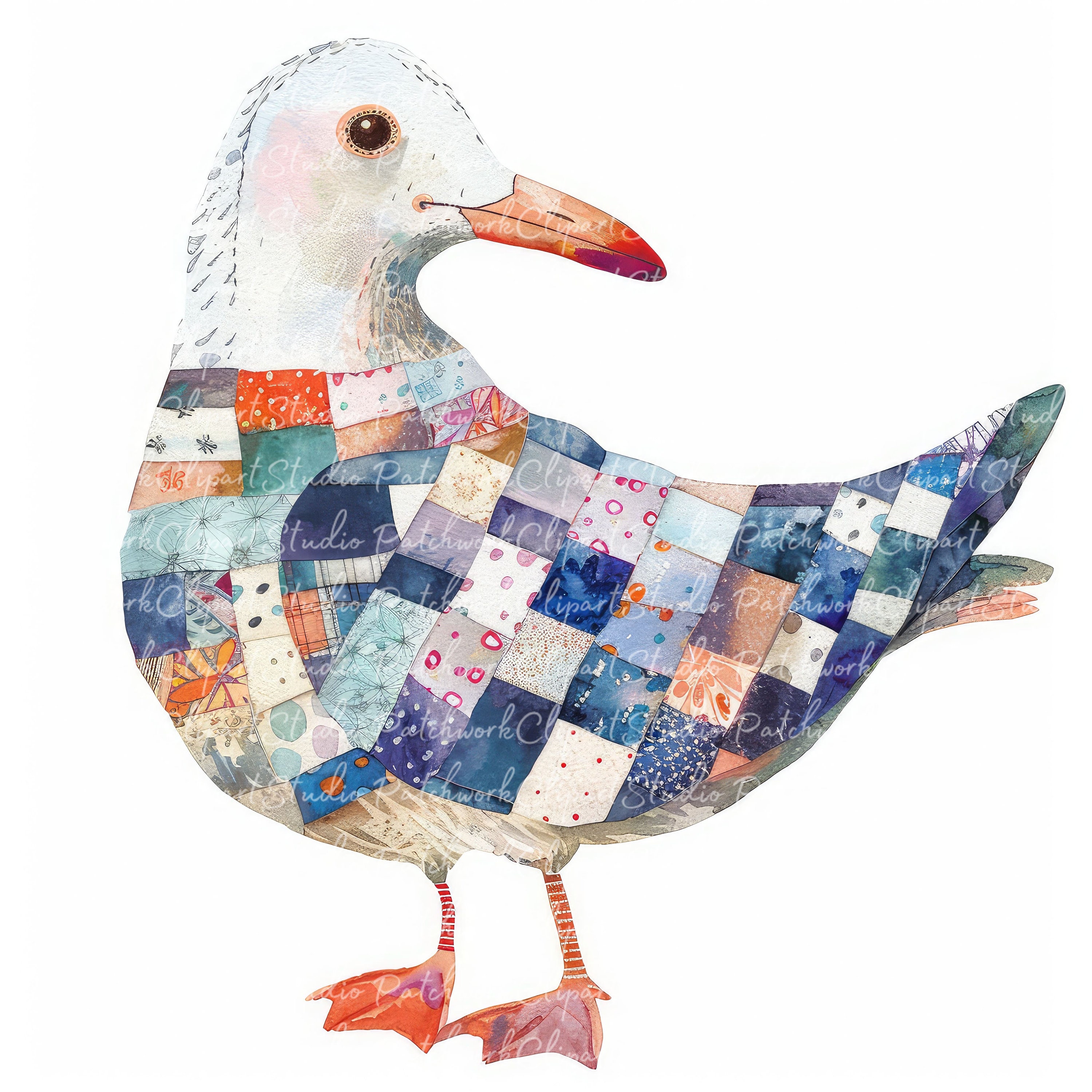 10 Seagull Clipart Bundle, Printable Patchwork Seagulls, Quilted Gull ...