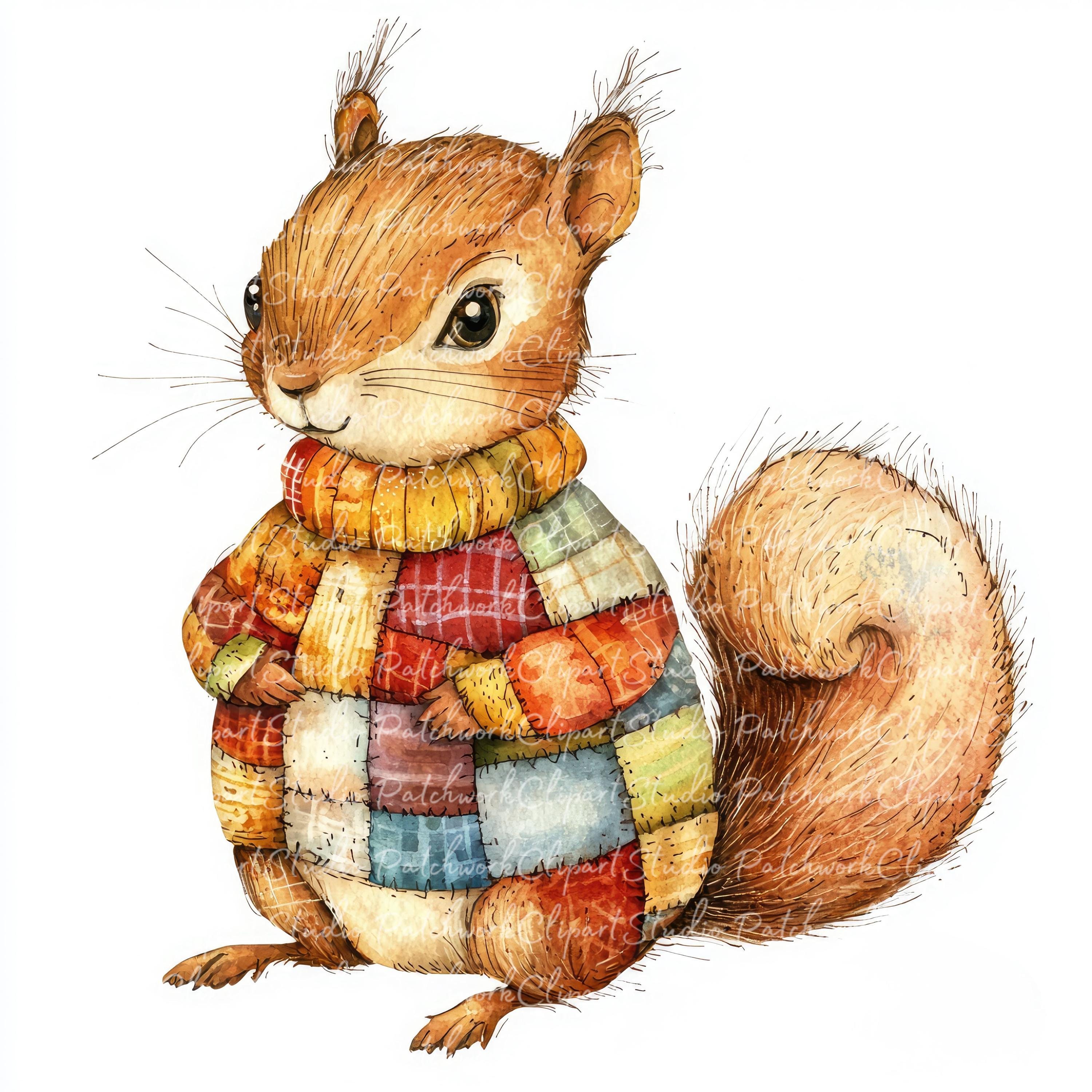 10 Autumn Squirrel Clipart Bundle, PNG & JPG, Printable Patchwork ...