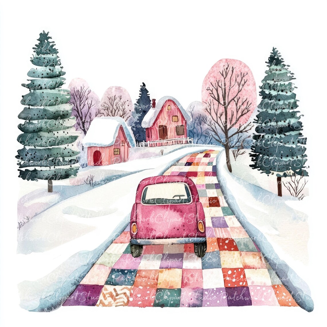 10 Christmas Village Clipart Bundle, PNG & JPG, Printable Patchwork ...