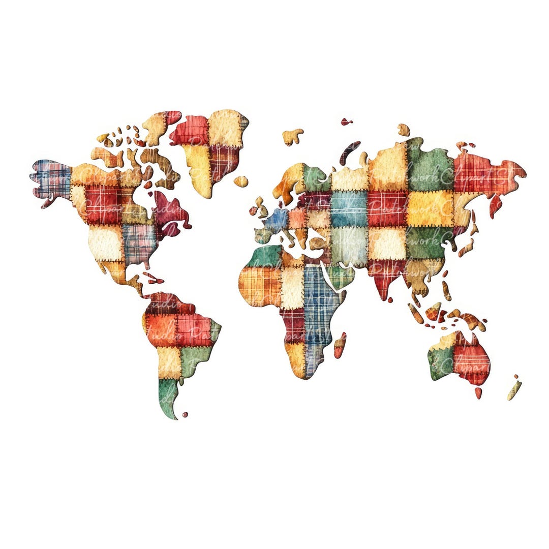10 World Map Clipart Bundle, PNG & JPG, Printable Patchwork, Illustrations, Digital Download ...