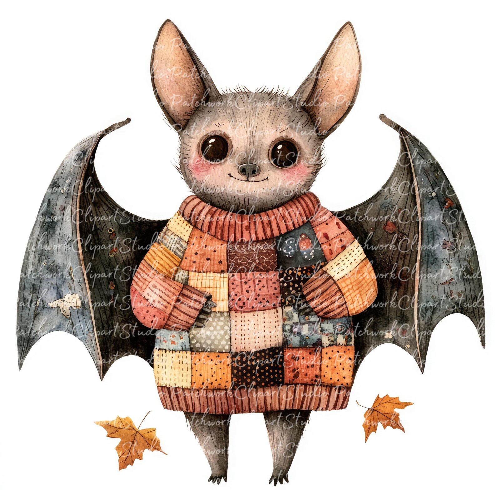 10 Autumn Bat Clipart Bundle, PNG & JPG, Printable Patchwork, Bat in ...