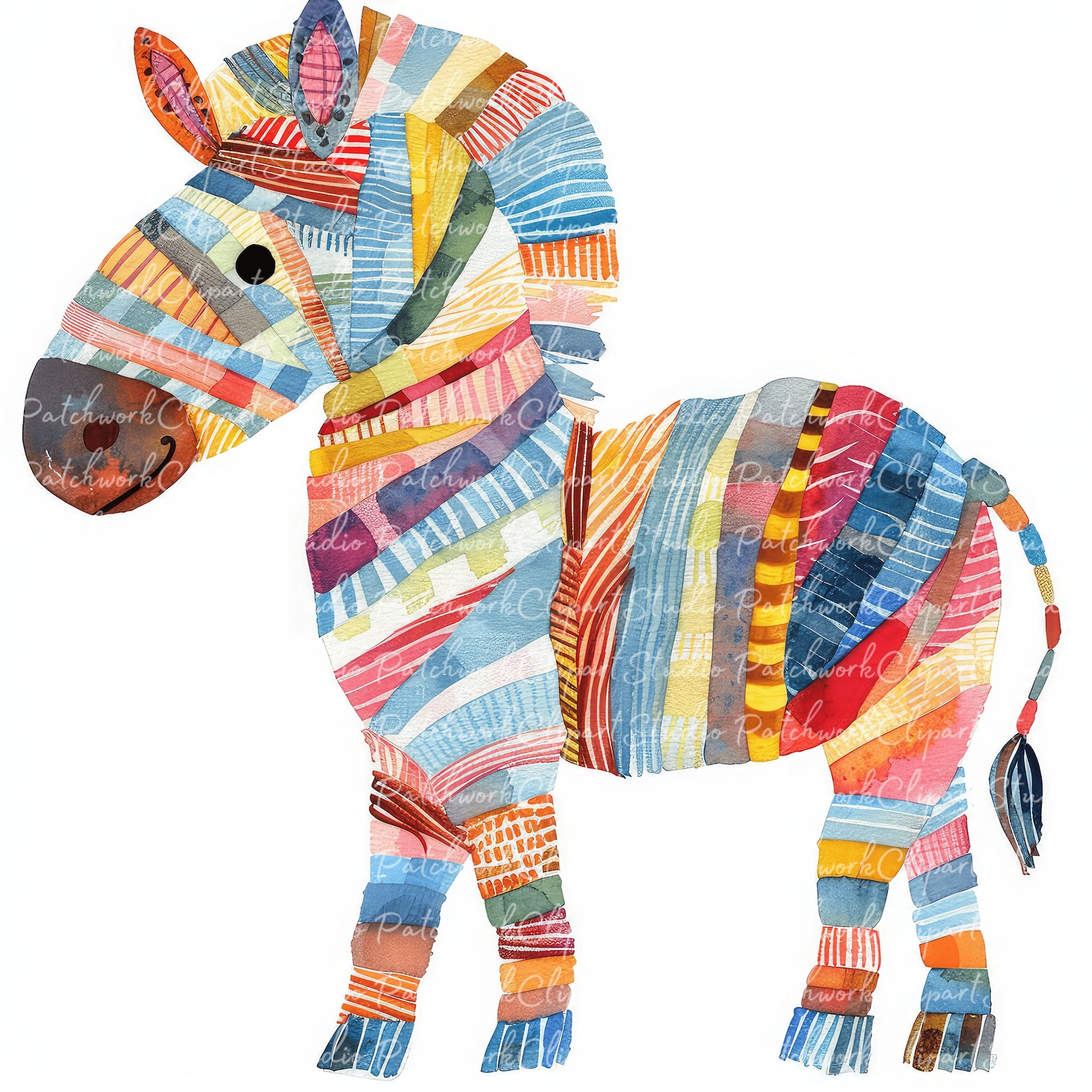 10 Zebras Clipart Bundle, PNG & JPG, Printable Patchwork Zebra ...