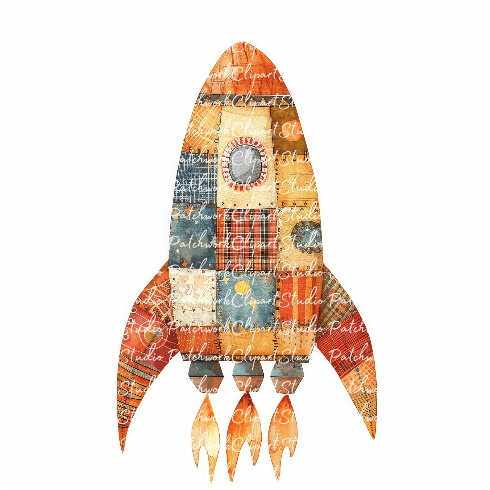 10 Rockets Clipart Bundle, Printable Patchwork Rocket, Quilted Fabric ...