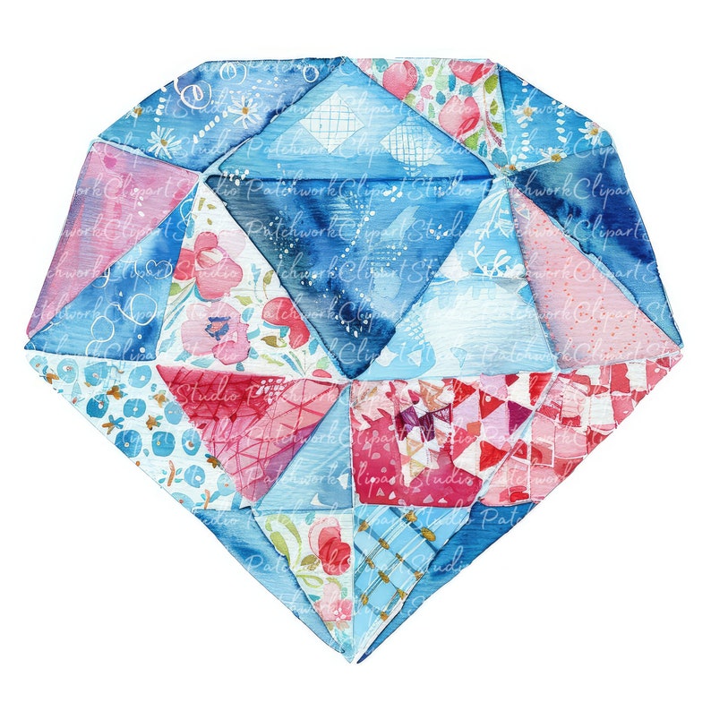 10 Diamonds Clipart Bundle, Printable Patchwork Diamond, Quilted Fabric Illustrations, Digital ...