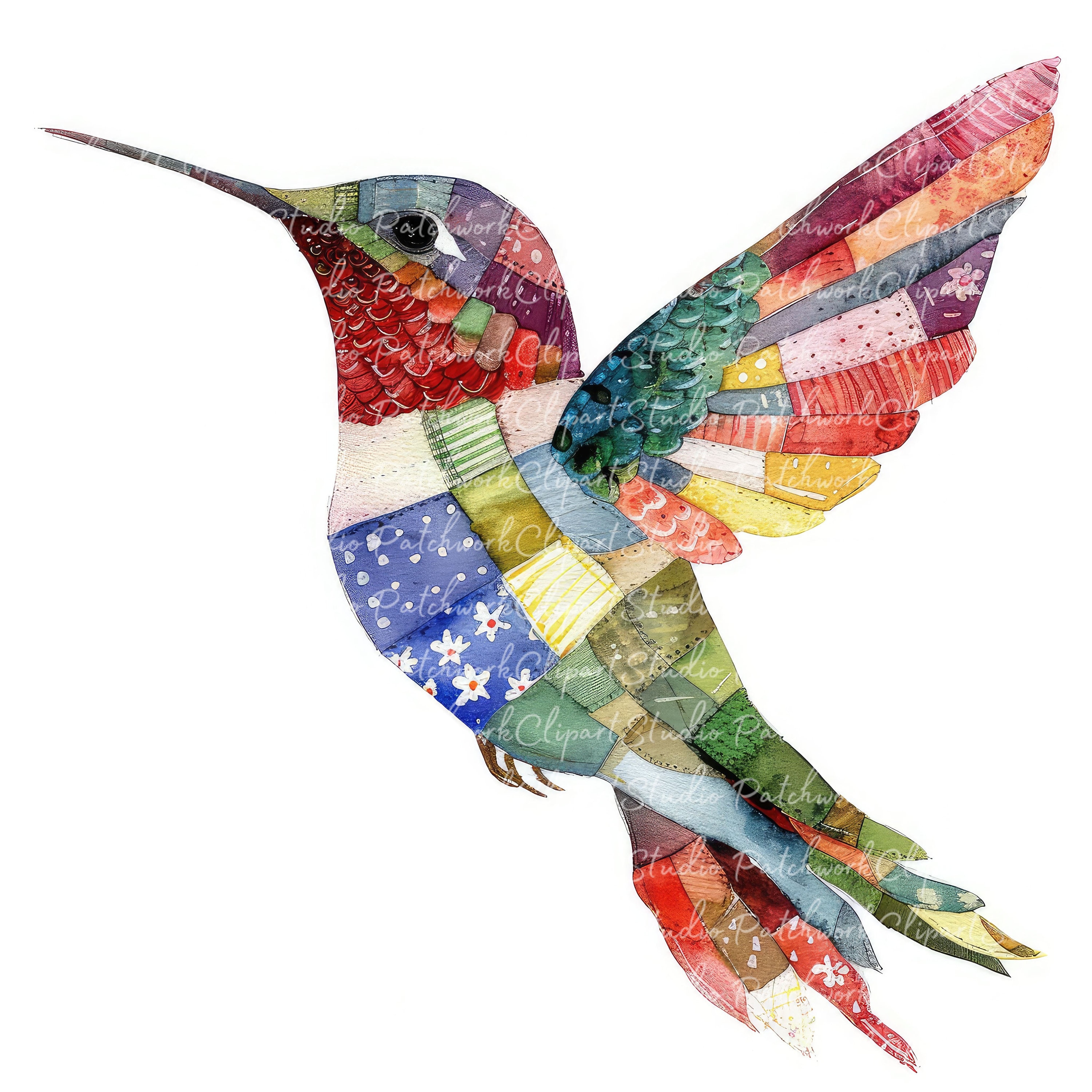 10 Hummingbirds Clipart Bundle, PNG & JPG, Printable Patchwork ...