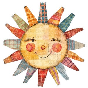 10 Sun Clipart Bundle, PNG & JPG, Printable Patchwork Suns, Smiling Sun ...