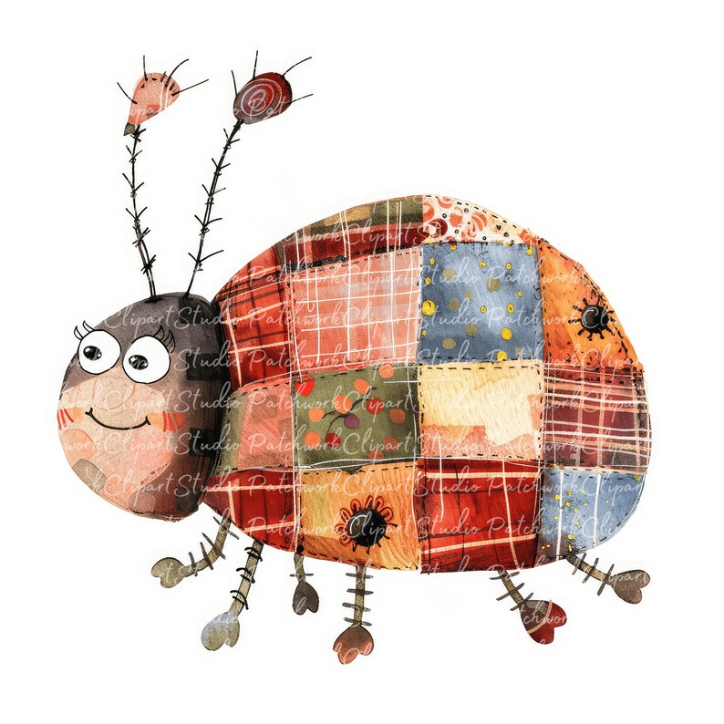 10 Ladybugs Clipart Bundle, PNG & JPG, Printable Patchwork Ladybug ...