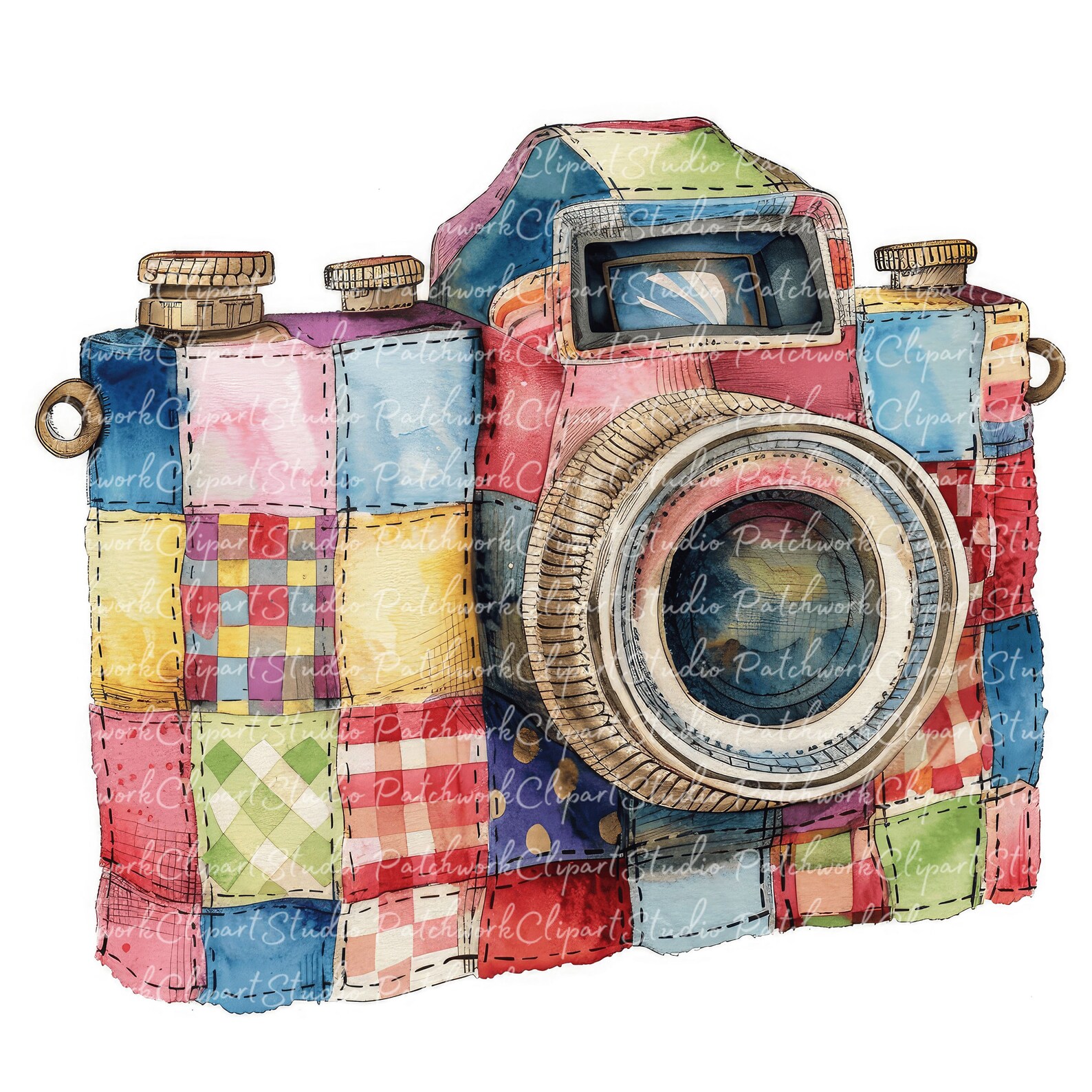 10 Cameras Clipart Bundle, PNG & JPG, Printable Patchwork Camera ...