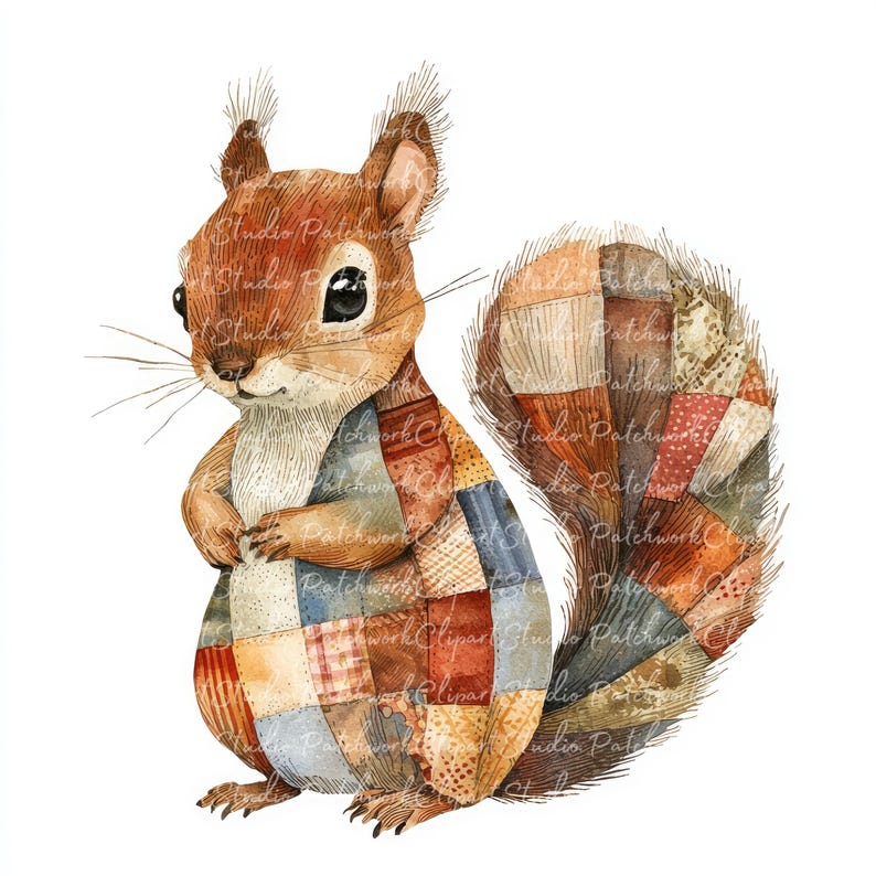 10 Autumn Squirrel Clipart Bundle, PNG & JPG, Printable Patchwork ...