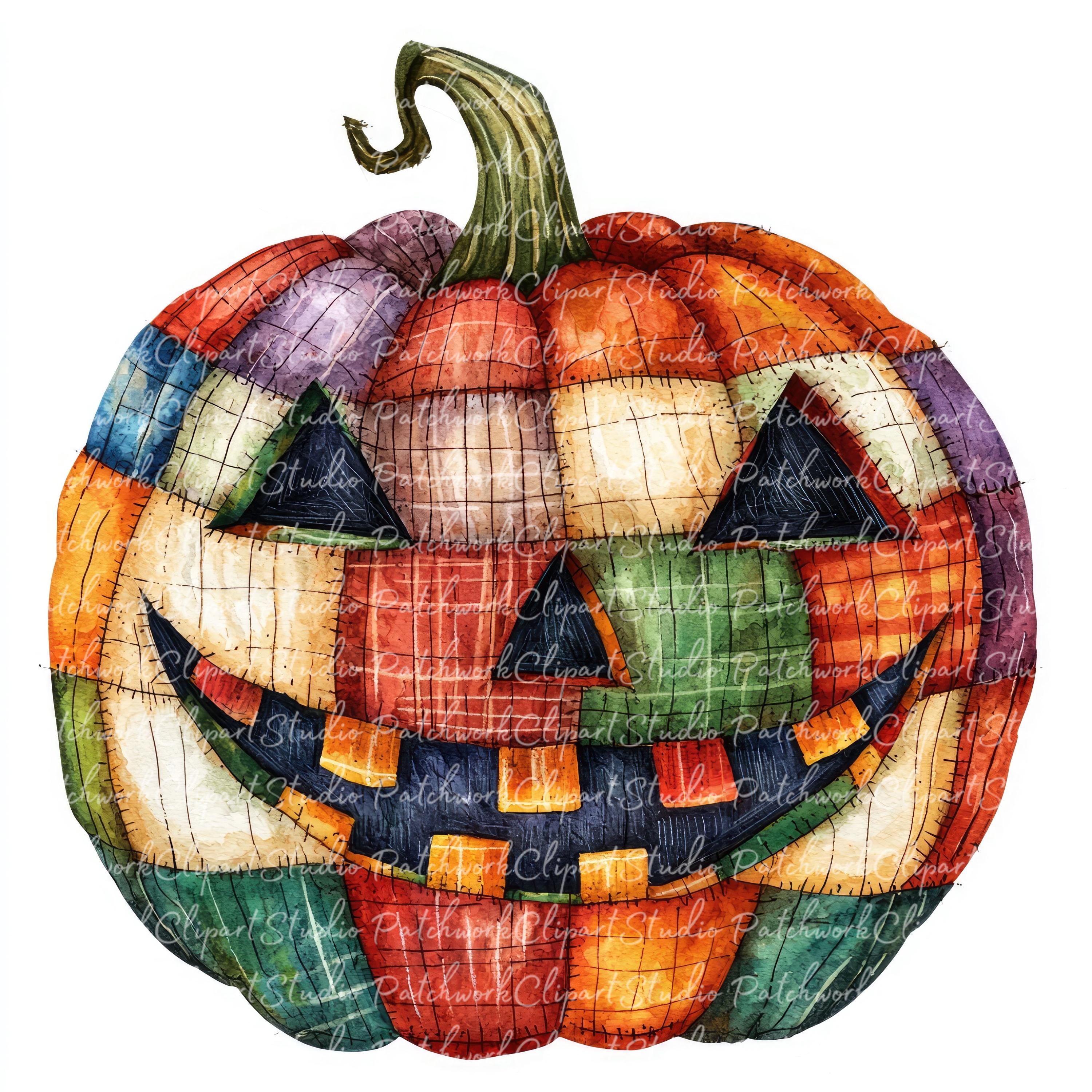10 Halloween Pumpkin Clipart Bundle, PNG & JPG, Printable Patchwork ...