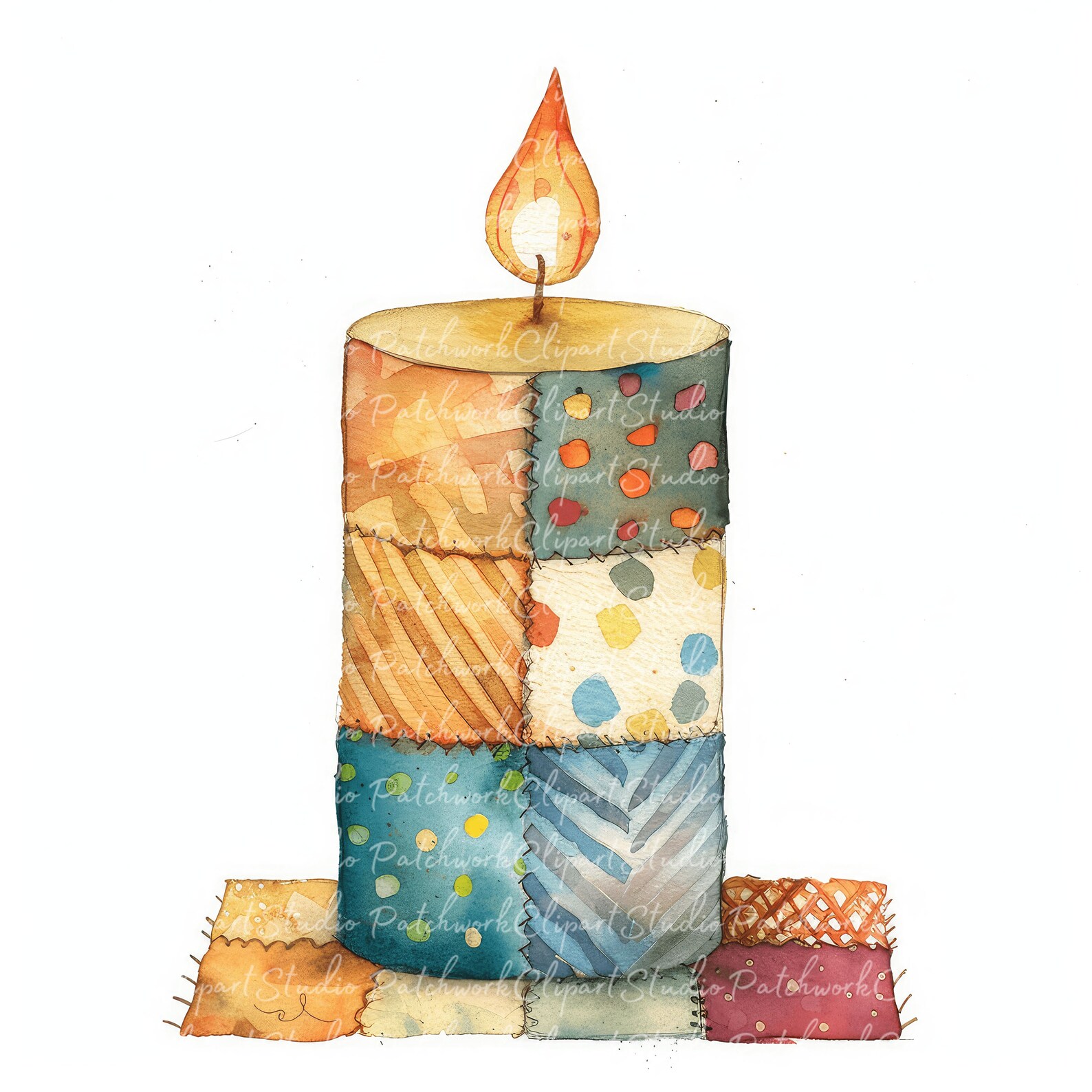 10 Candles Clipart Bundle, PNG & JPG, Printable Patchwork Candle ...