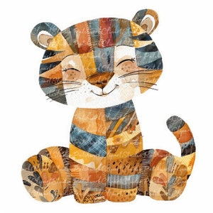 10 Tiger Clipart Bundle, PNG & JPG, Printable Patchwork Tigers ...