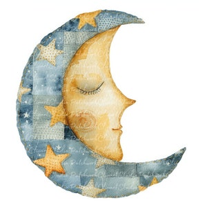 10 Moon Clipart Bundle, PNG & JPG, Printable Patchwork Yellow Moons ...