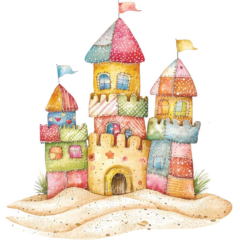 10 Sandcastle Clipart Bundle, PNG & JPG, Printable Patchwork Beach ...