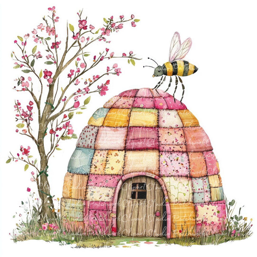 16 Spring Beehive Clipart Bundle, PNG & JPG, Printable Patchwork, Bee ...