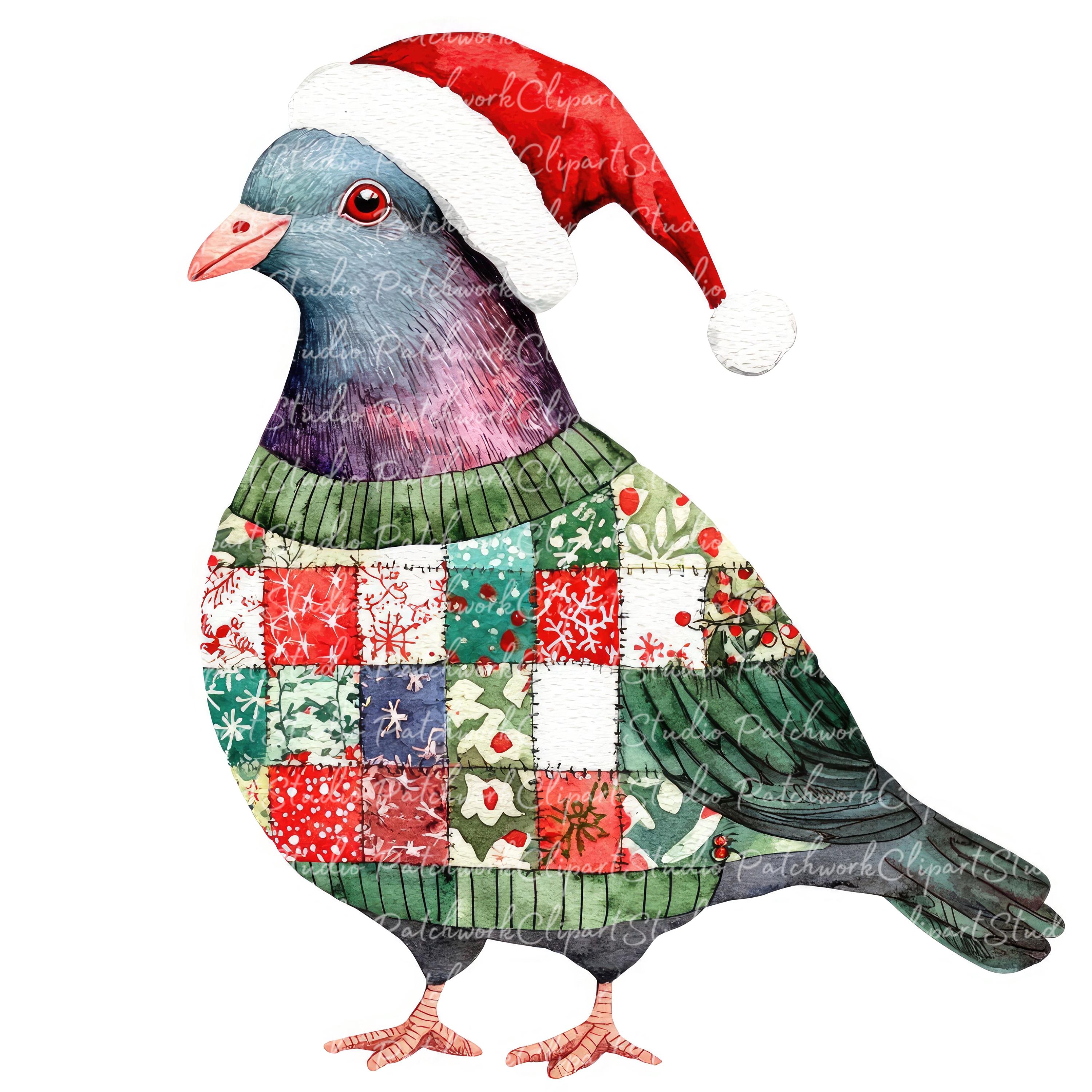 10 Christmas Pigeon Clipart Bundle, PNG & JPG, Printable Patchwork ...