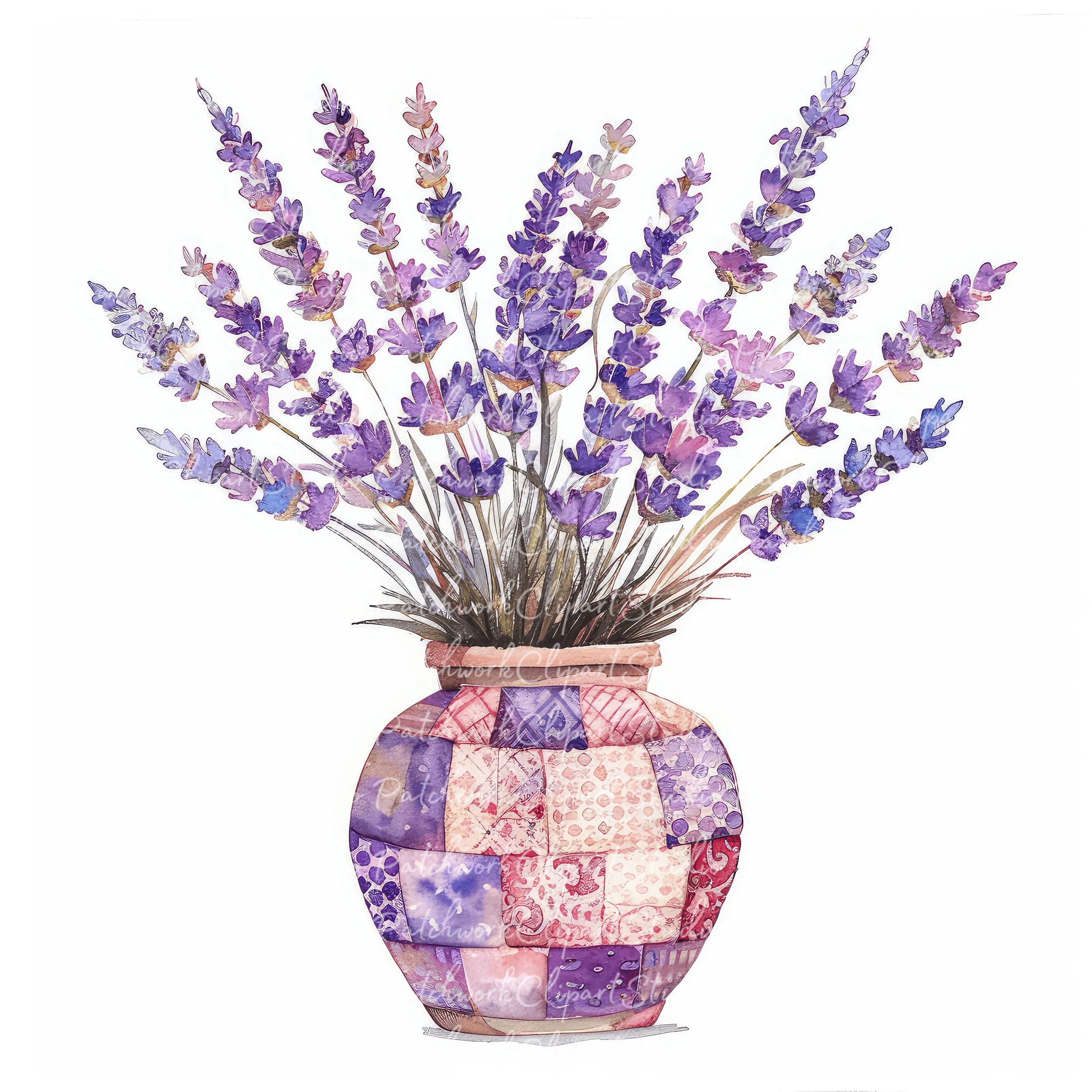 10 Lavender Clipart Bundle, PNG & JPG, Printable Patchwork Purple ...