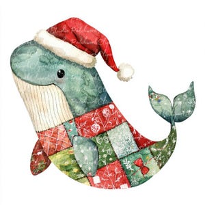 10 Christmas Whale Clipart Bundle, PNG & JPG, Printable Patchwork, XMAS ...