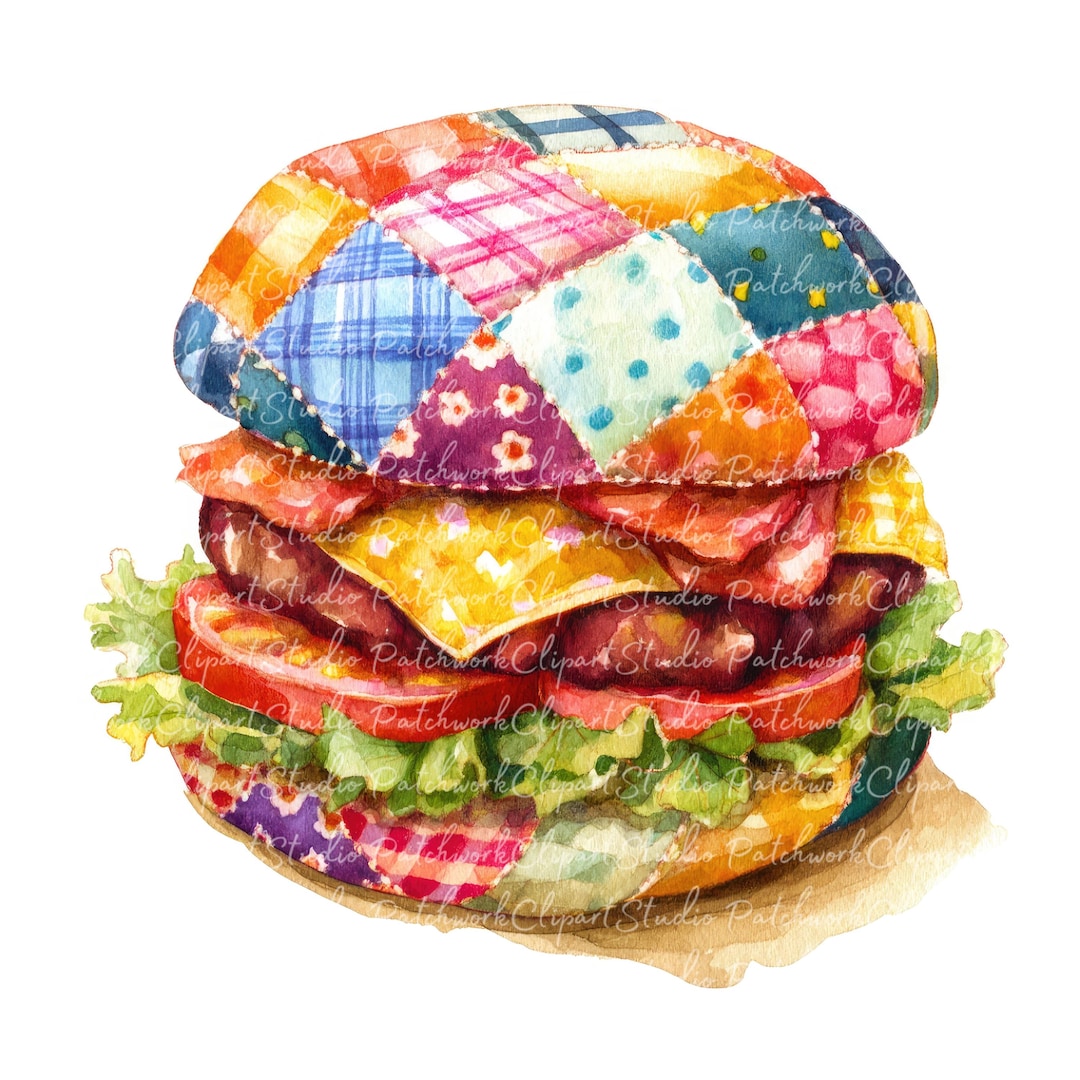 10 Hamburgers Clipart Bundle, PNG & JPG, Printable Patchwork Burger ...