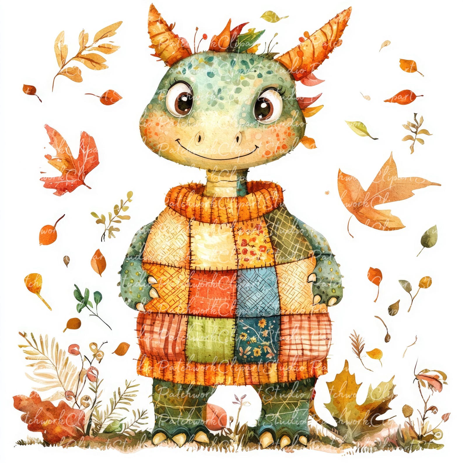 10 Autumn Dragon Clipart Bundle, PNG & JPG, Printable Patchwork, Dragon ...