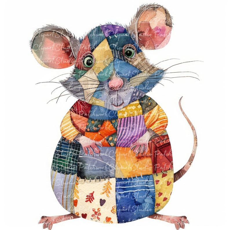 10 Rats Clipart Bundle, PNG & JPG, Printable Patchwork Rat ...