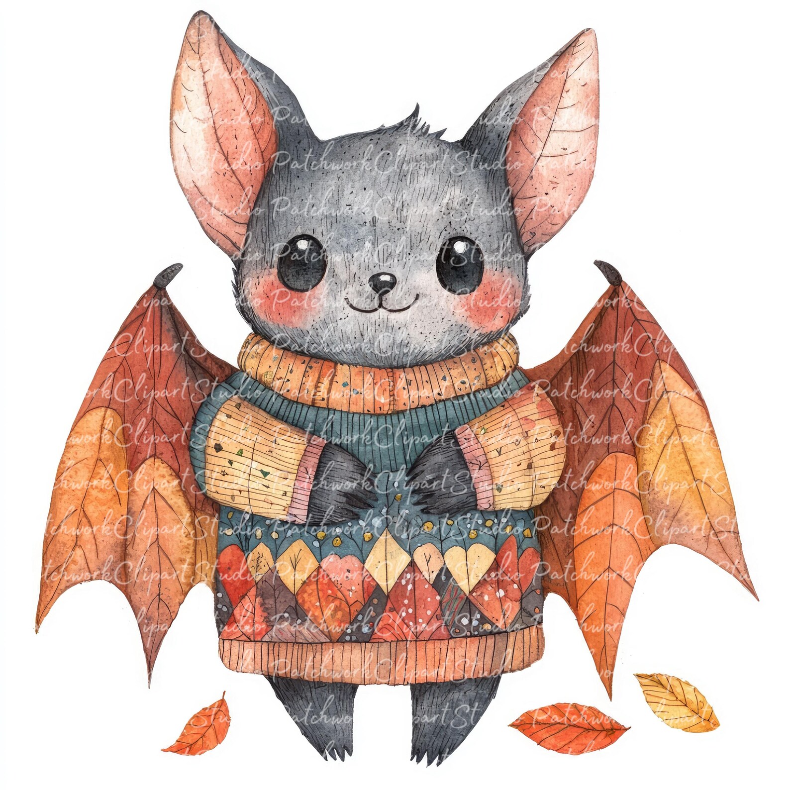 10 Autumn Bat Clipart Bundle, PNG & JPG, Printable Patchwork, Bat in ...