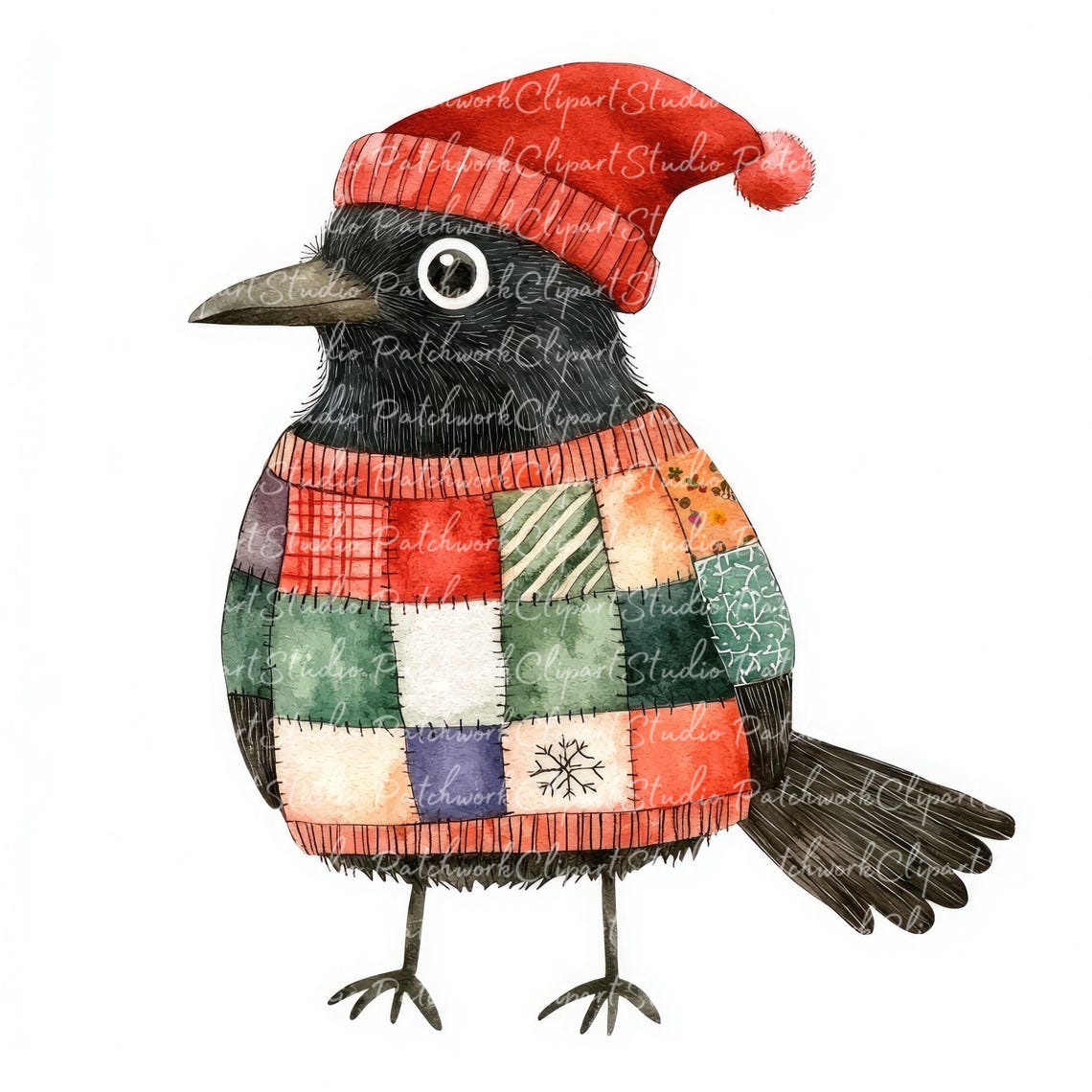 10 Christmas Crow Clipart Bundle, PNG & JPG, Printable Patchwork ...