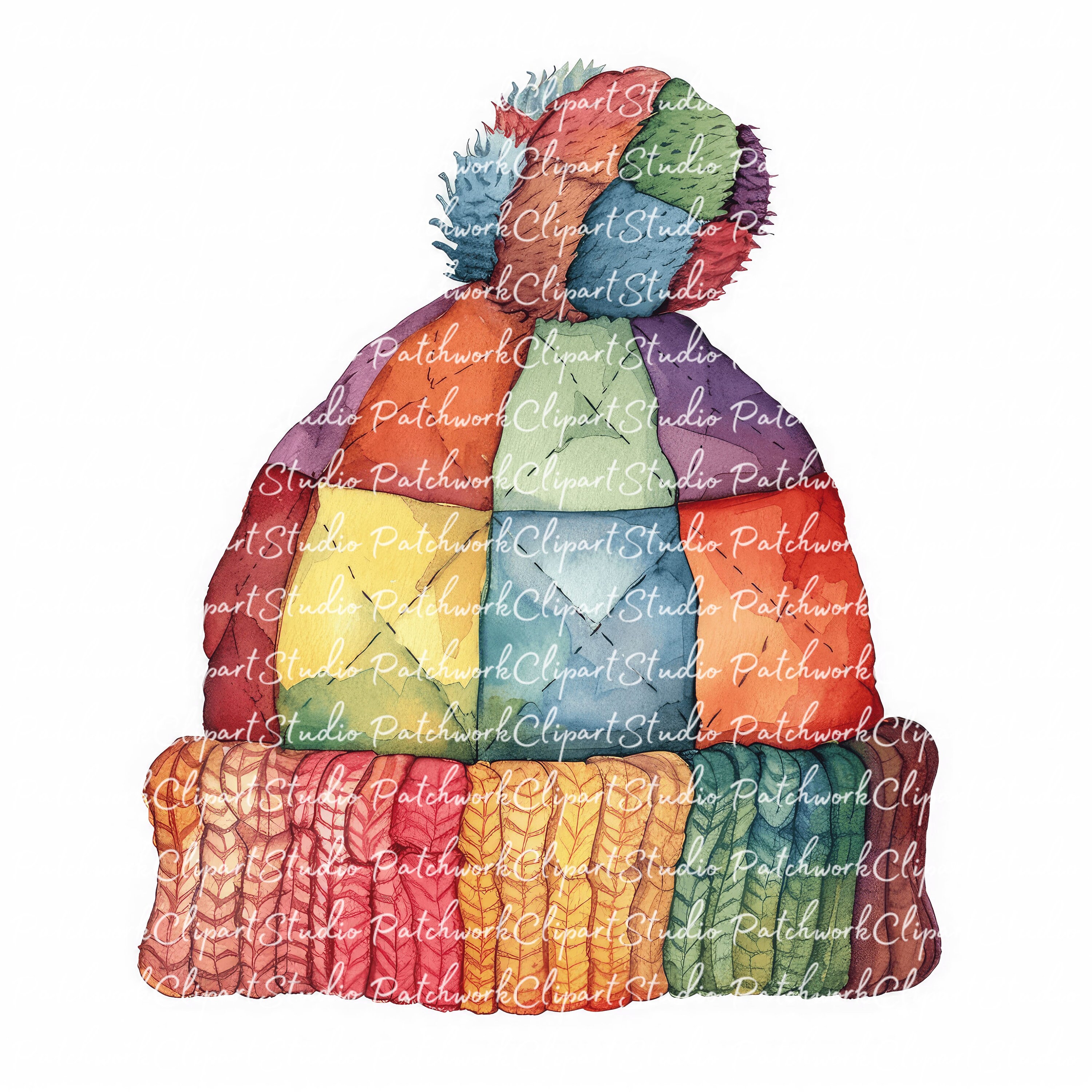10 Winter Hat Clipart Bundle, PNG & JPG, Printable Patchwork Hats ...