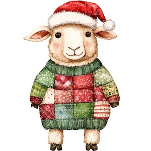 10 Christmas Sheep Clipart Bundle, PNG & JPG, Printable Patchwork, XMAS ...